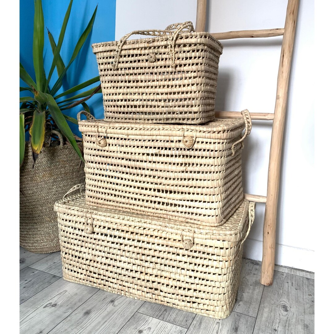 Woven Wicker Toy Box, Rattan Palm Storage Trunk and Storage Basket - Etsy