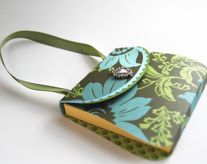 Purse Shaped Sticky Note Pad Holder Refillable Teal and Olive Hearts ...