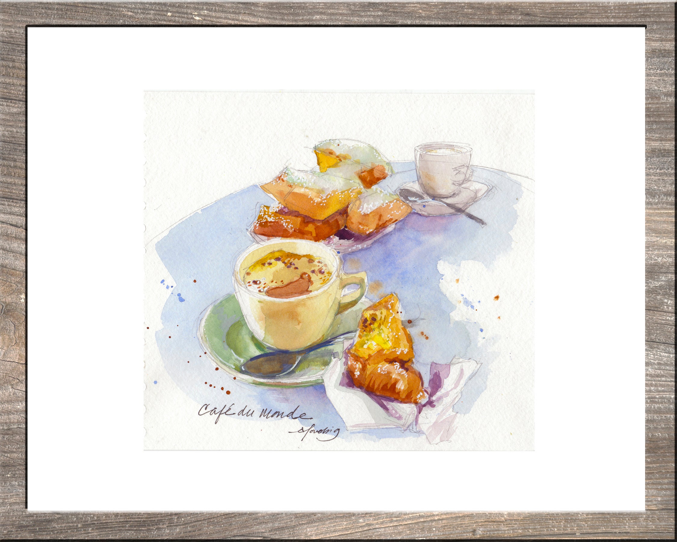 Cafe Du Monde Beignet Art Print, New Orleans Watercolor Sketch - Etsy