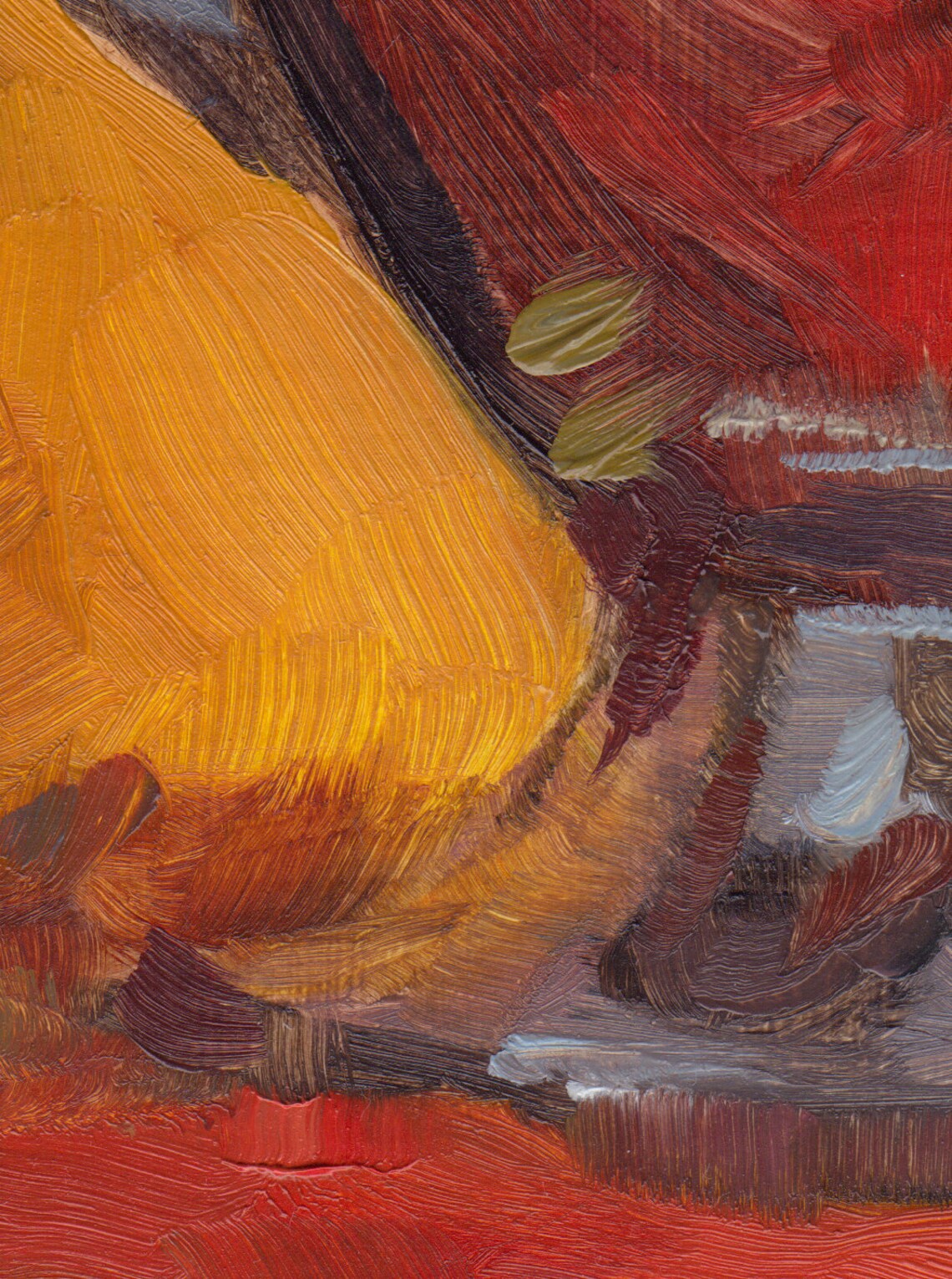 Original Oil Painting Still Life Metal Pewter Water Pitcher Gold Orange ...
