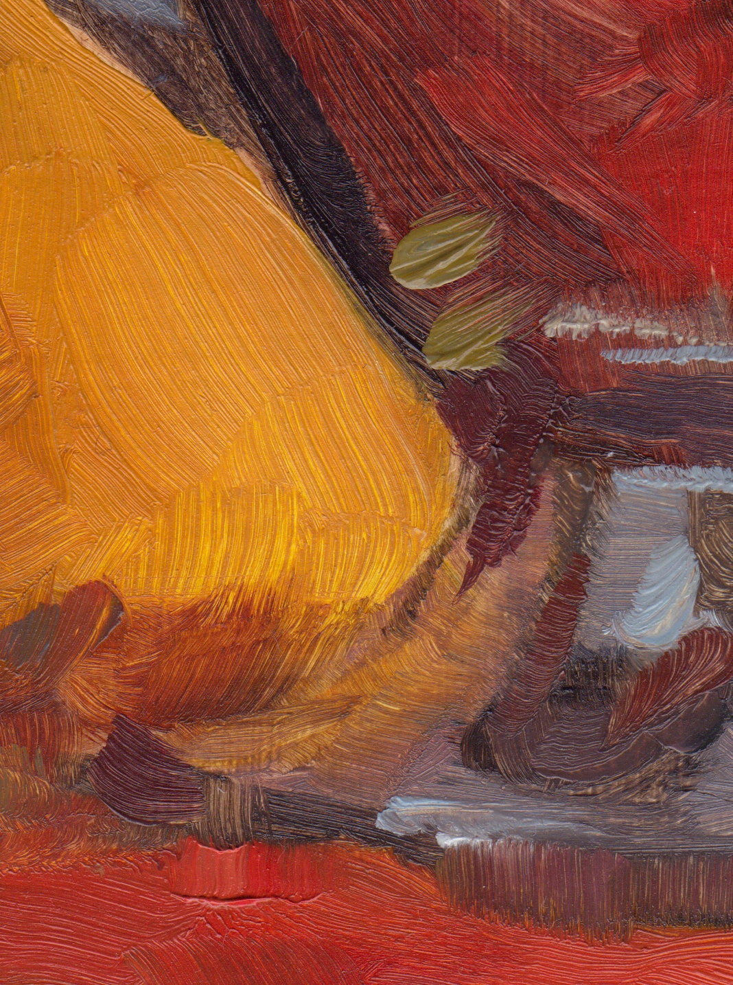 Original Oil Painting Still Life Metal Pewter Water Pitcher Gold Orange ...