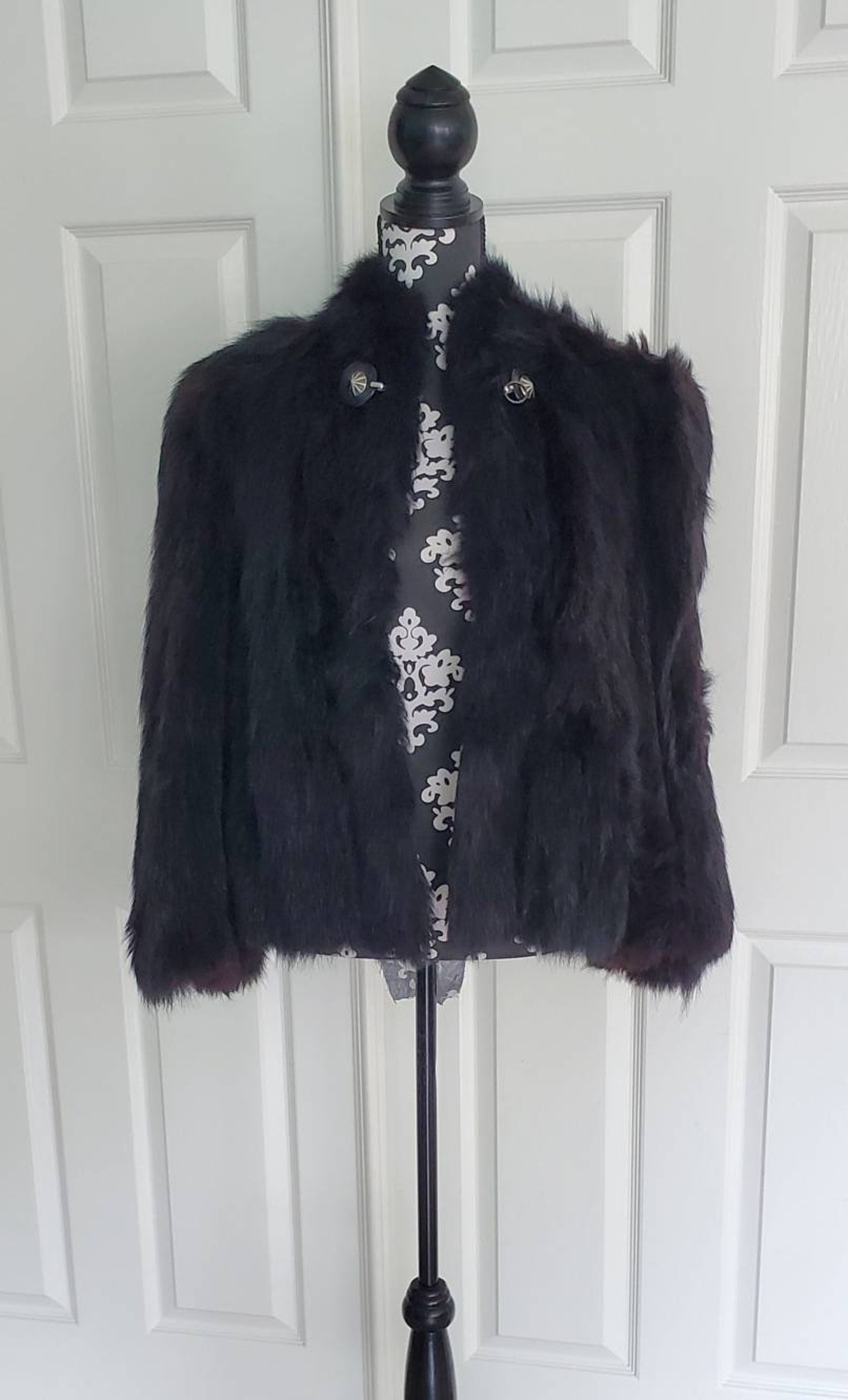 Black Skunk Fur Over Coat Jacket Vintage 1960s Silk Lined Ruffle Trim ...