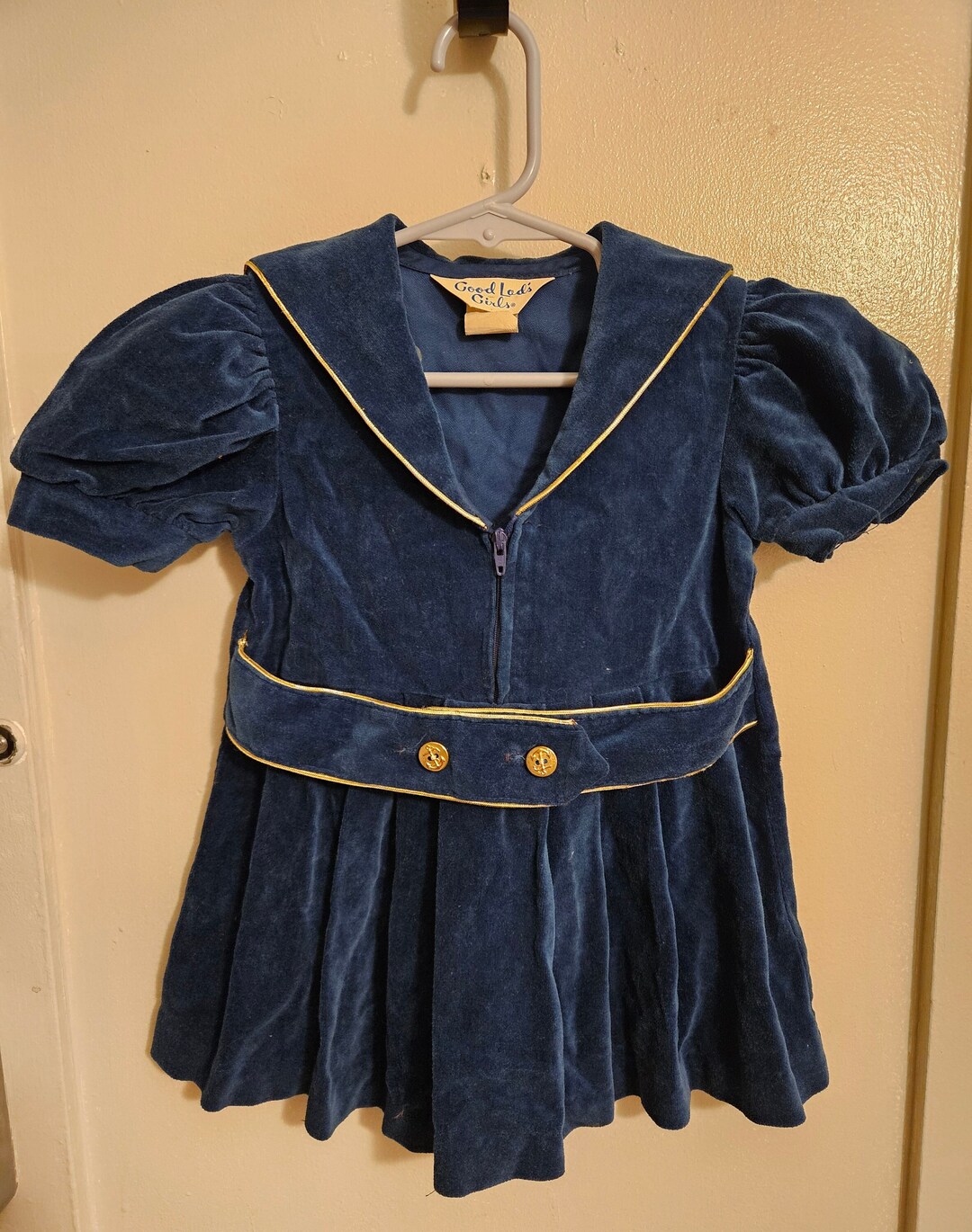 Good Lad's Girls Dress Velvet Navy Midnight Blue Gold Piping Trim ...