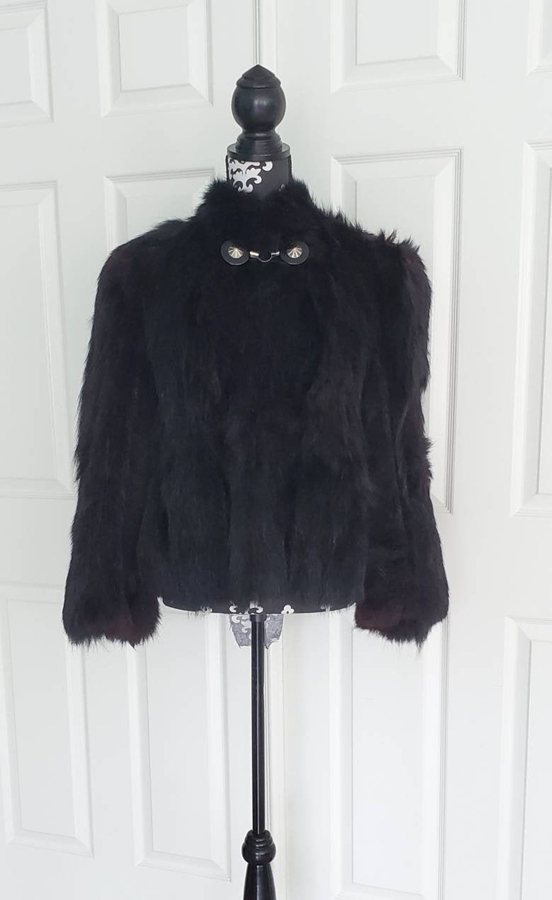 Black Skunk Fur Over Coat Jacket Vintage 1960s Silk Lined Ruffle Trim ...