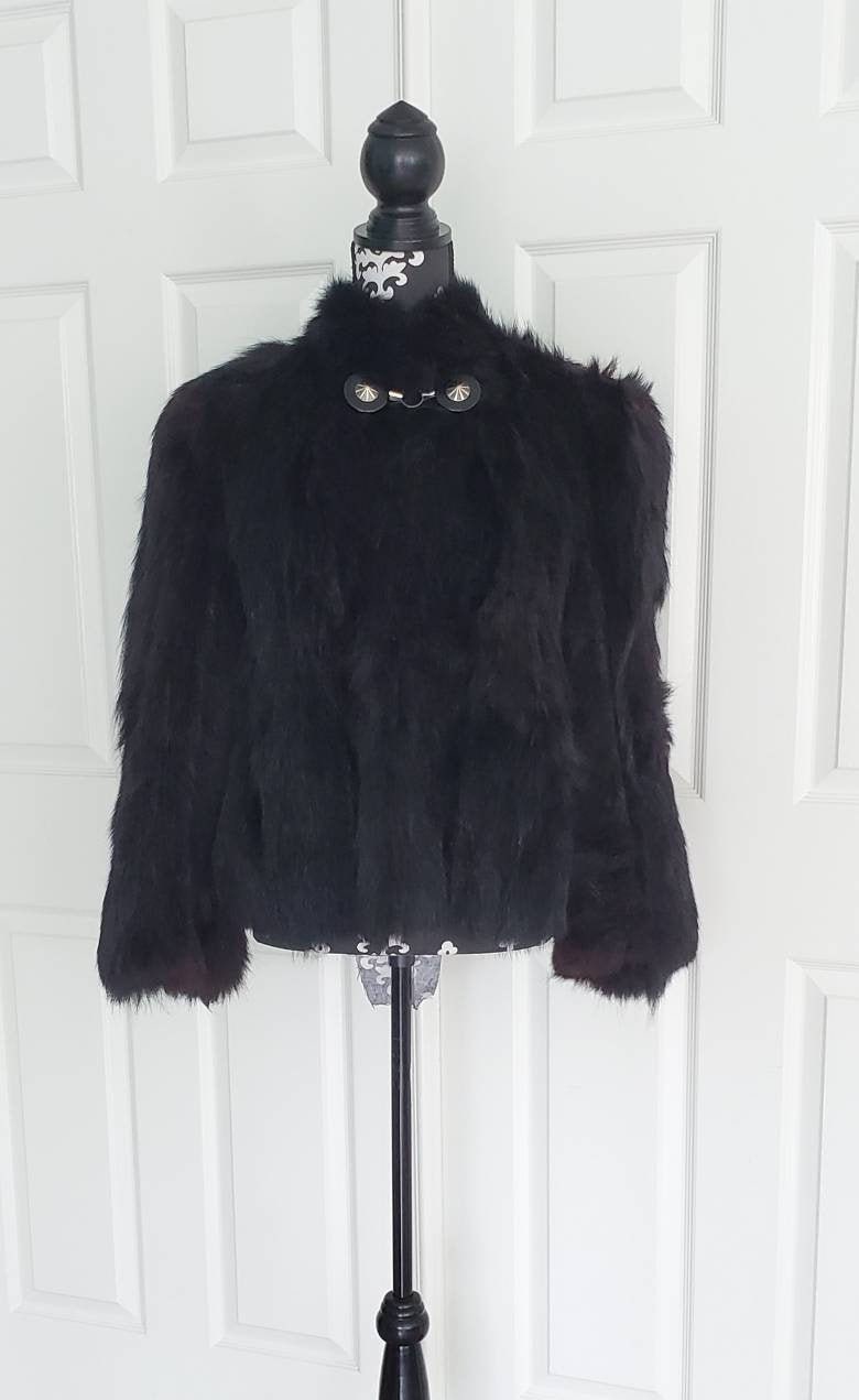 Black Skunk Fur Over Coat Jacket Vintage 1960s Silk Lined Ruffle Trim ...