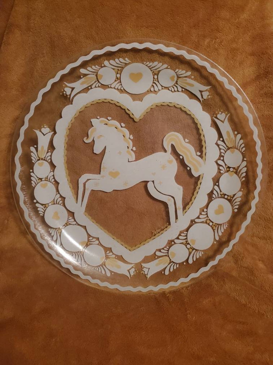 Peter Hunt Folk Art Horse Platter Pony Serving Dish Glass Painted White ...