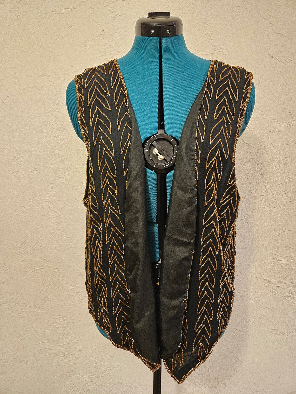 Sweet Sue Black Gold Beaded Leaf Vest Chevron Amber Embroidery 1980s ...