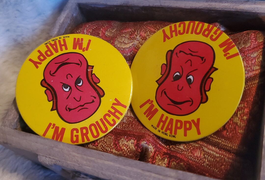 I'm Grouchy Happy Pins Buttons Badges Flip Face Animated Cartoon Mood ...
