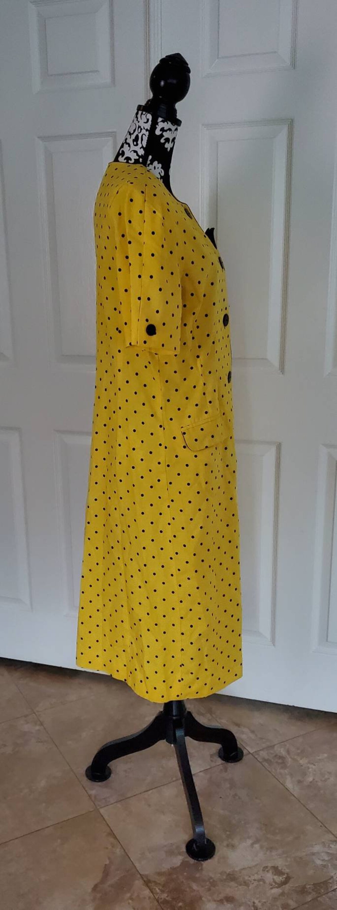 Sunshine Starshine Yellow Black Polka Dot Spotted Button Down Secretary ...