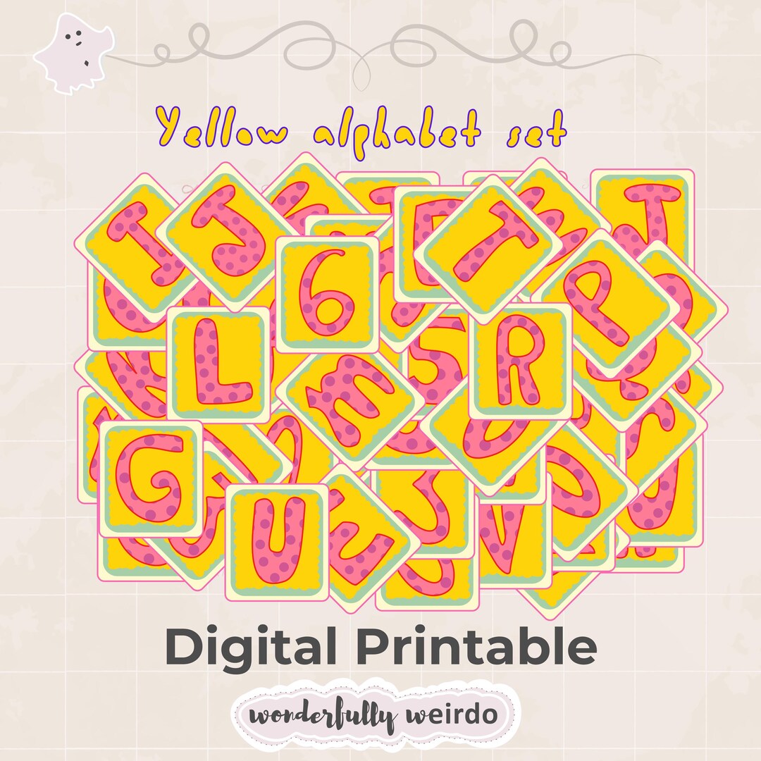 Polka Dot Alphabet Set | Yellow Printable Letters & Numbers (digital ...