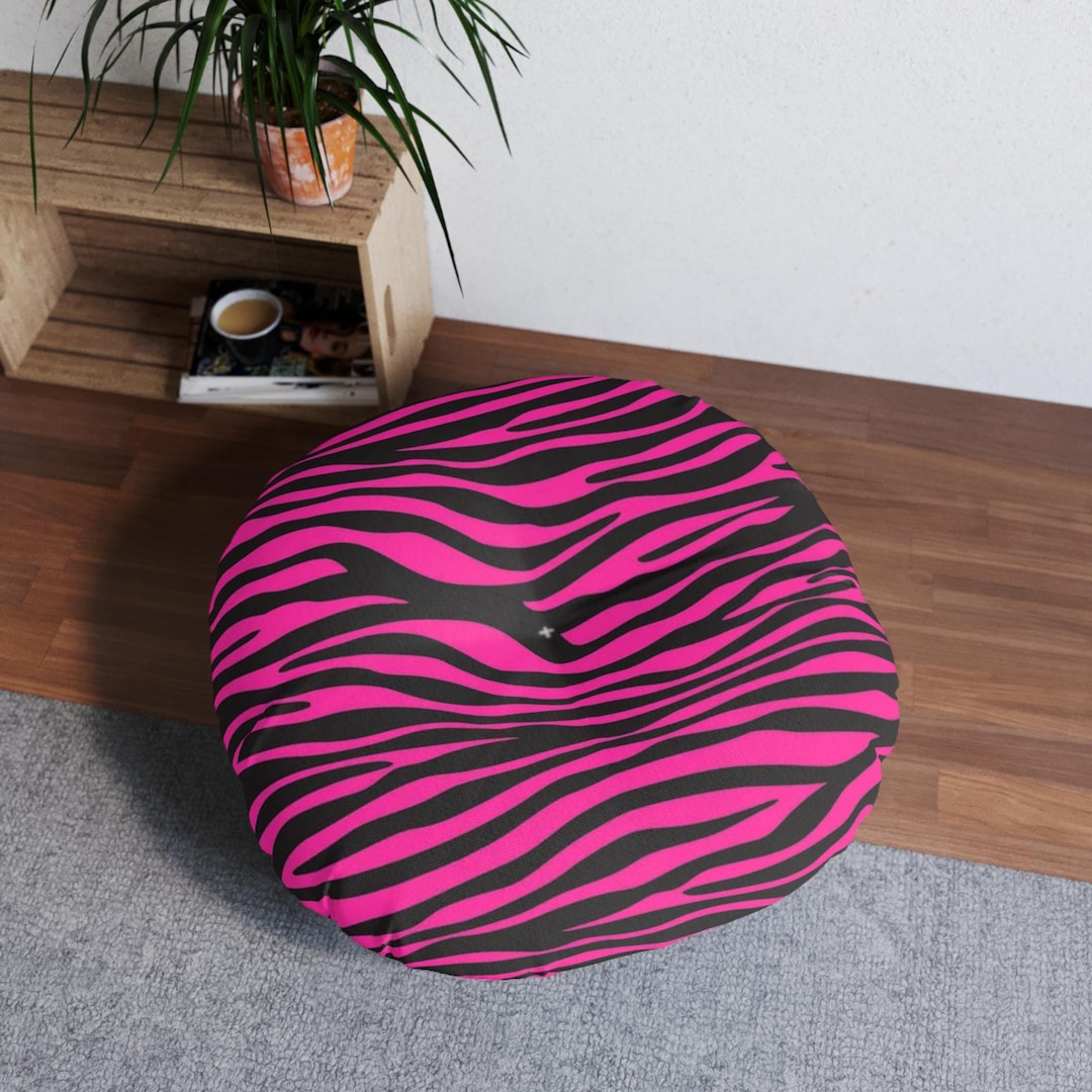 Pink and Black Zebra Print Tufted Floor Pillow, Cozy Living Room Decor ...