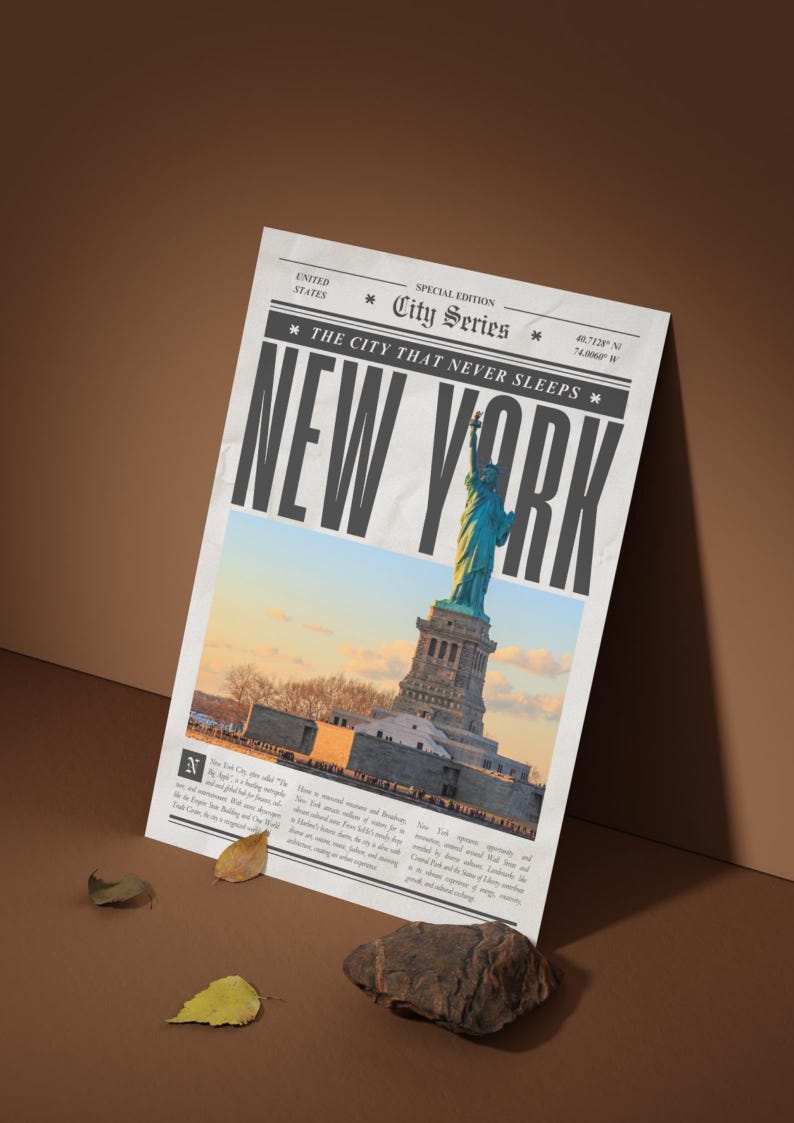 Printable Newspaper New York Wall Art, New York Travel Poster ...