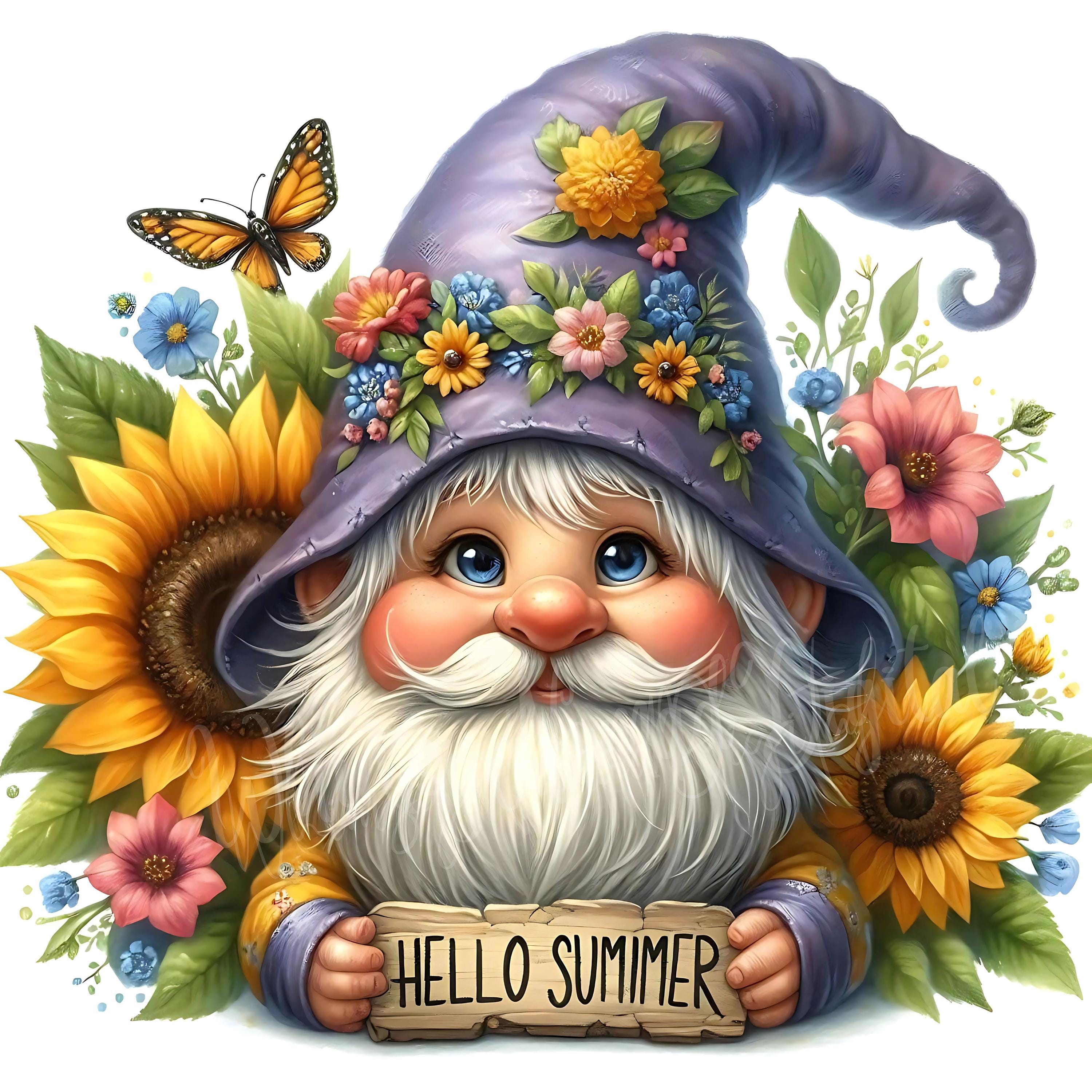 Summer Gnome Clipart, Cute Gnome Jpeg's, Sunflower Gnome Sublimation ...