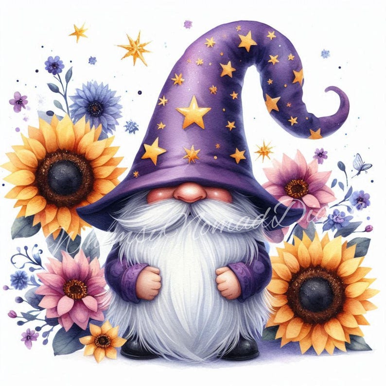 Spring Gnome Clipart, Summer Wizard Gnome, Star Hat Gnome Art, Sunflower Gnome Bundle, Mother's ...