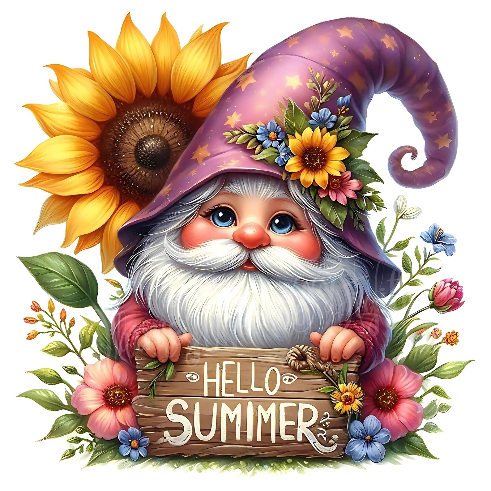 Summer Gnome Clipart, Cute Gnome Jpeg's, Sunflower Gnome Sublimation ...