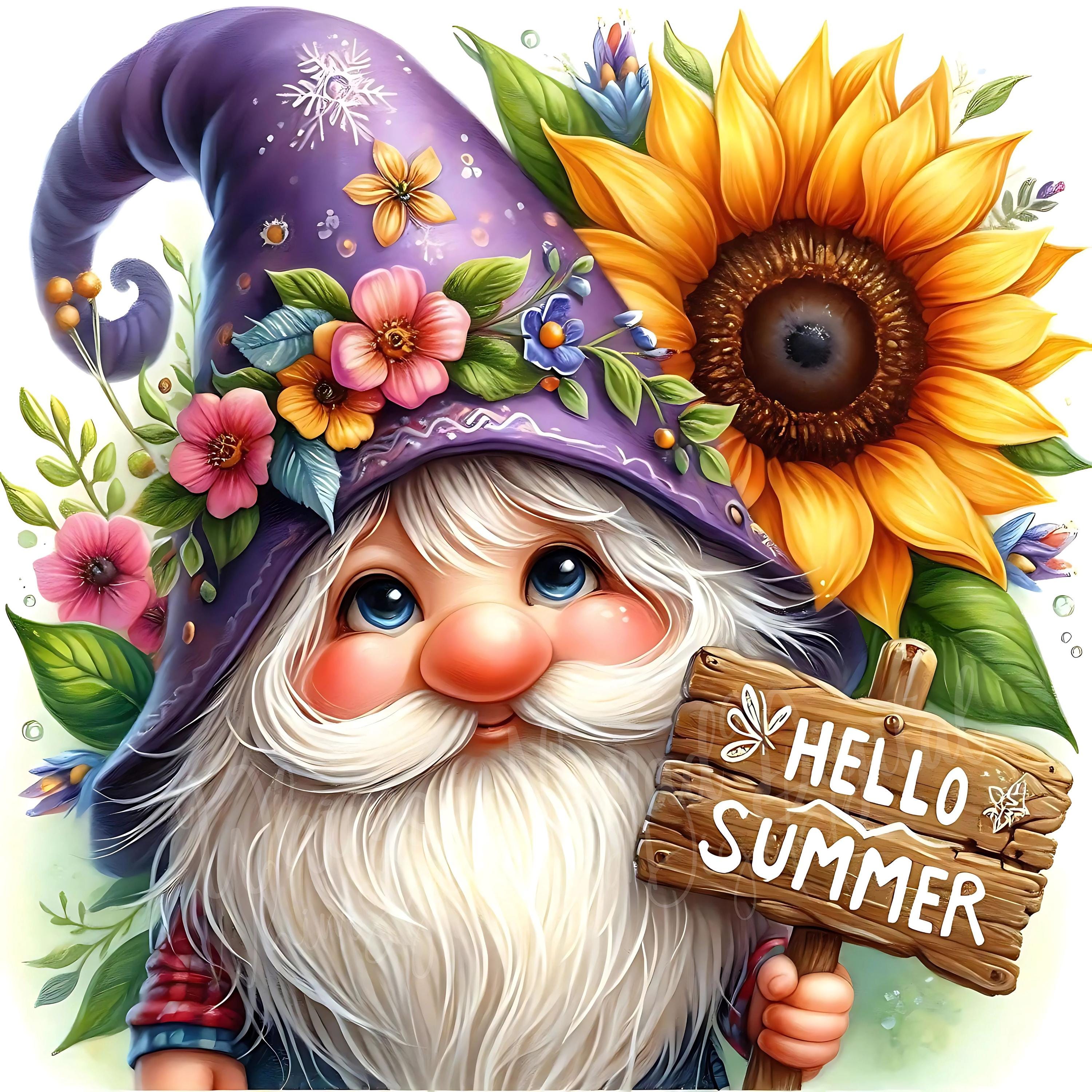 Summer Gnome Clipart, Cute Gnome Jpeg's, Sunflower Gnome Sublimation ...