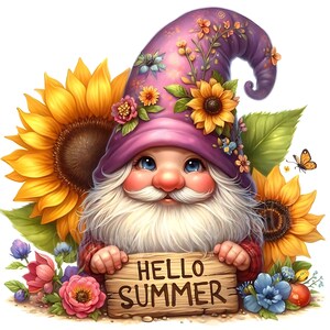 Summer Gnome Clipart, Cute Gnome Jpeg's, Sunflower Gnome Sublimation ...