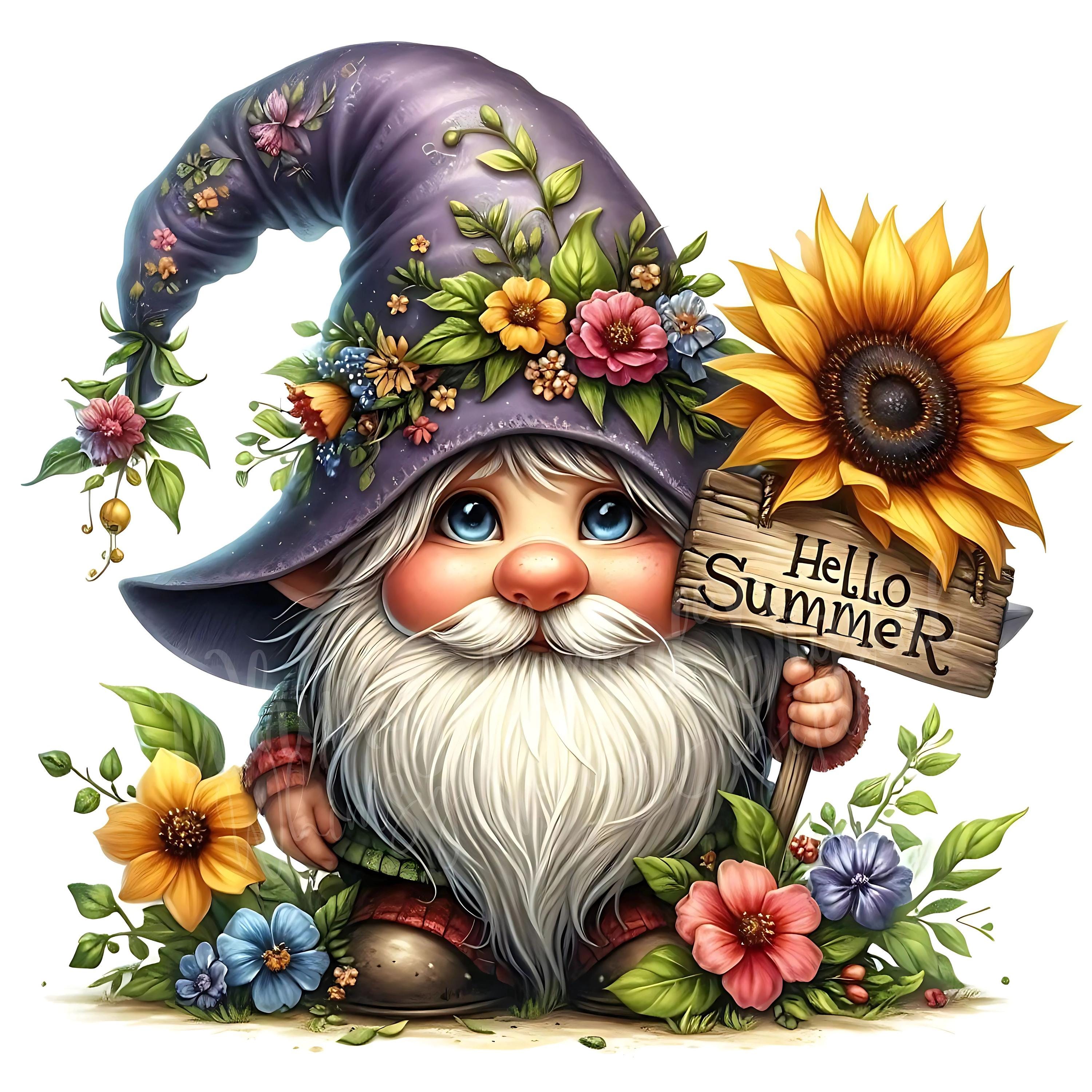 Summer Gnome Clipart, Cute Gnome Jpeg's, Sunflower Gnome Sublimation ...