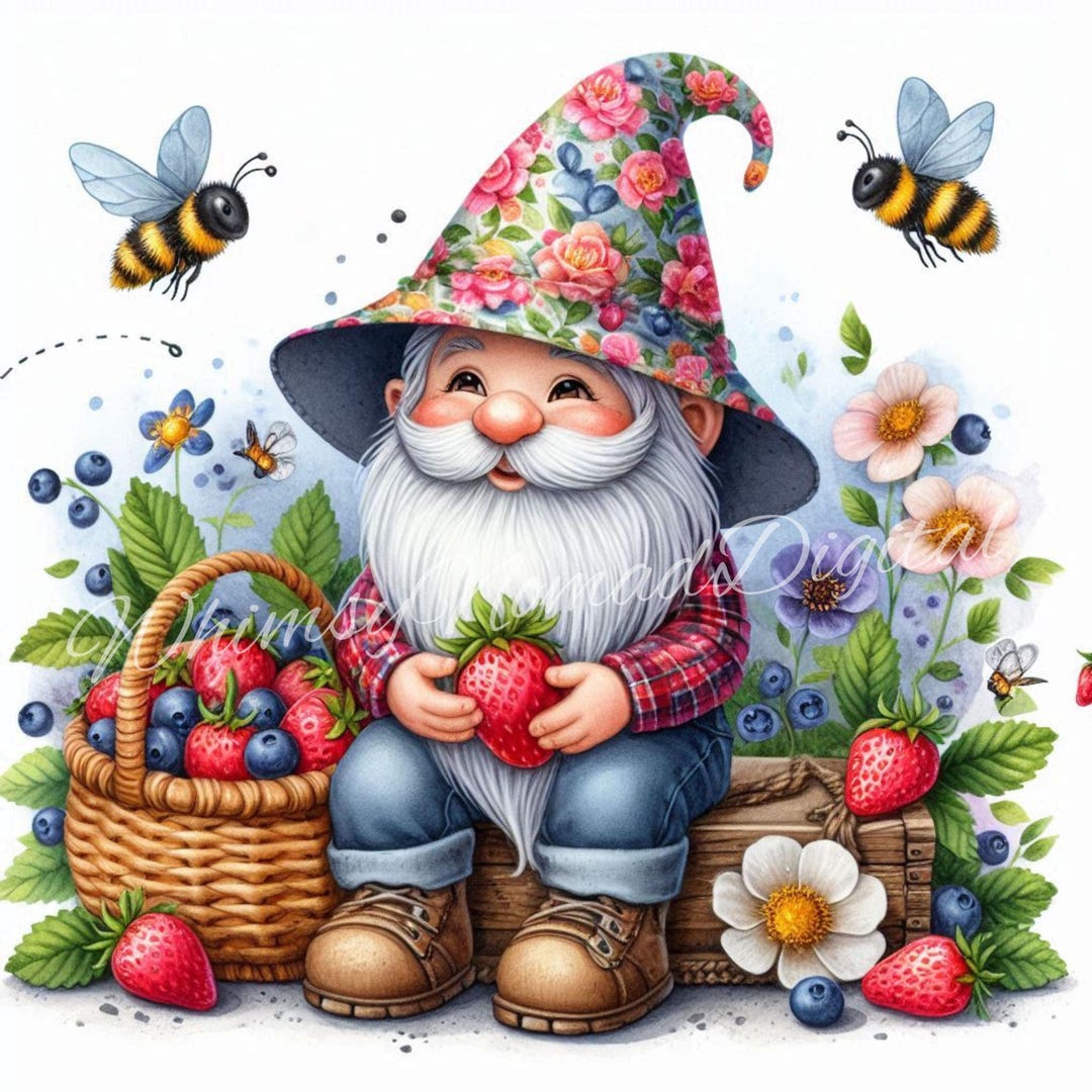 20 Summer Gnome Clipart Bundle, Watercolor JPG, Cute Gnomes, Digital ...