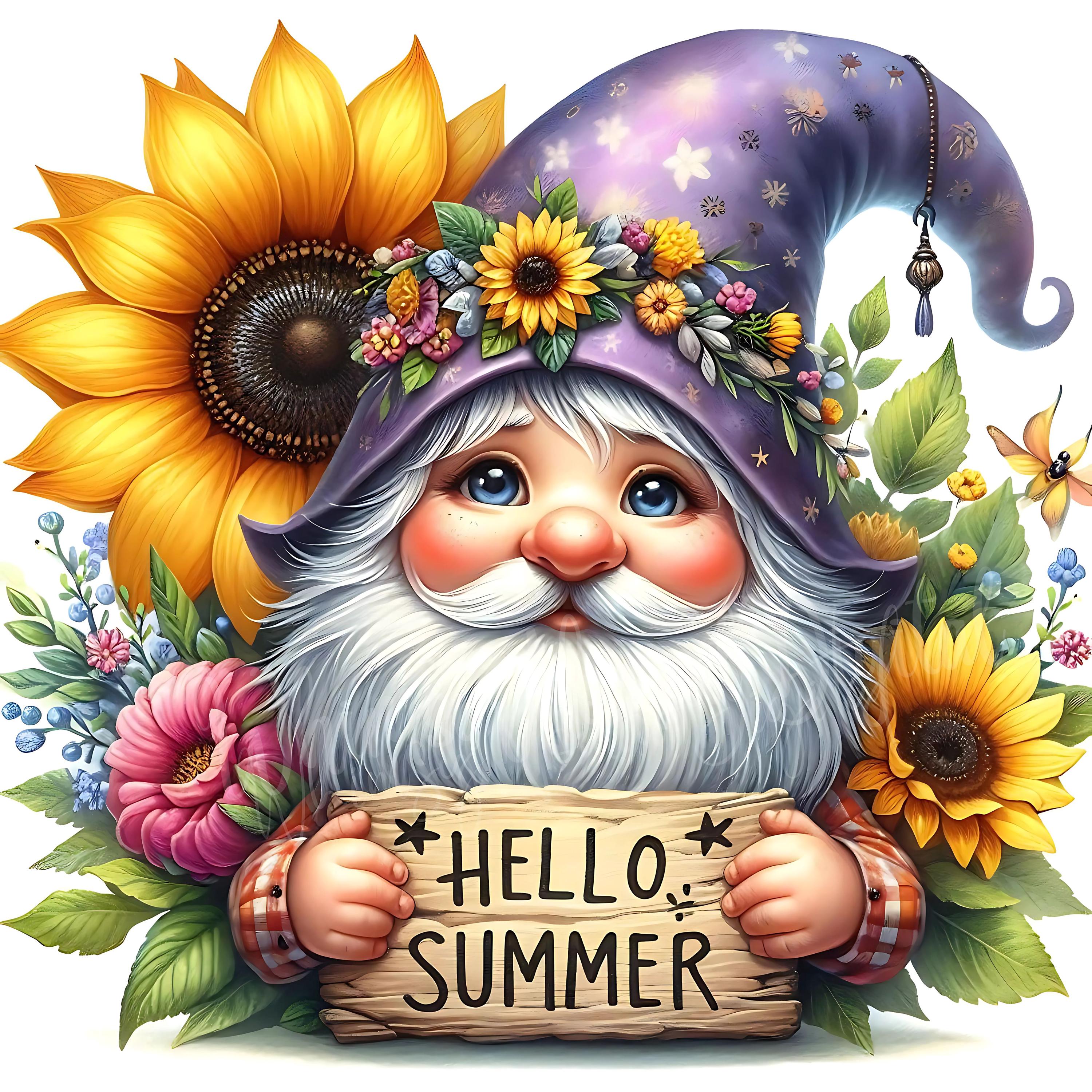 Summer Gnome Clipart, Cute Gnome Jpeg's, Sunflower Gnome Sublimation ...