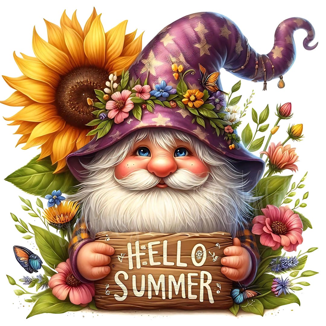 Summer Gnome Clipart, Cute Gnome Jpeg's, Sunflower Gnome Sublimation ...