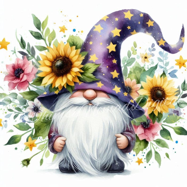 Spring Gnome Clipart, Summer Wizard Gnome, Star Hat Gnome Art, Sunflower Gnome Bundle, Mother's ...