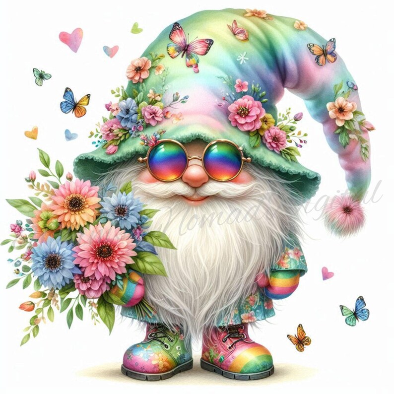 Spring Gnome Clipart Bundle,floral Rainbow Gnome Jpg's, Ute Garden ...
