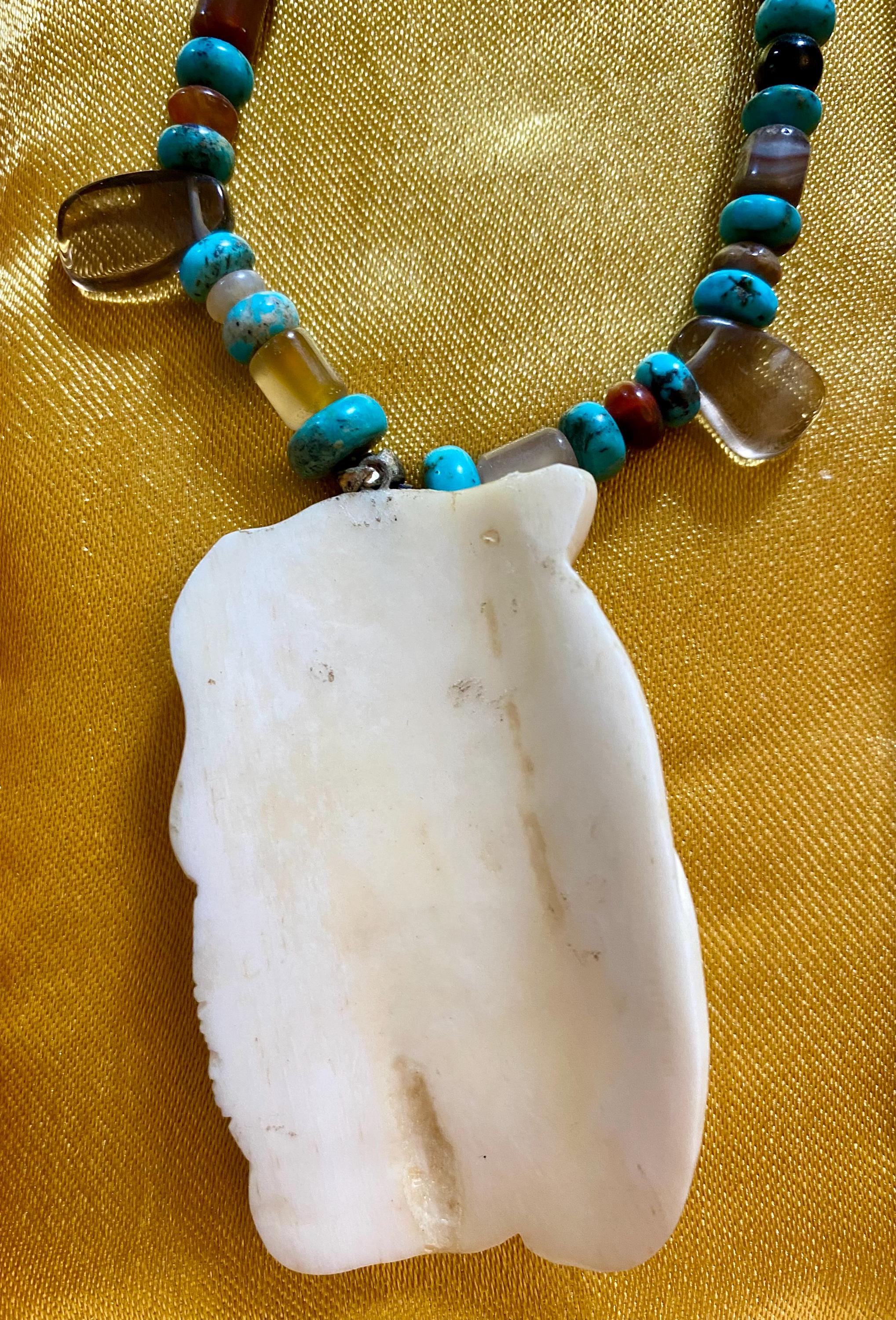 Native Alaskan Carved Bone Necklace – Eagle Hat & Tribal Figure W ...