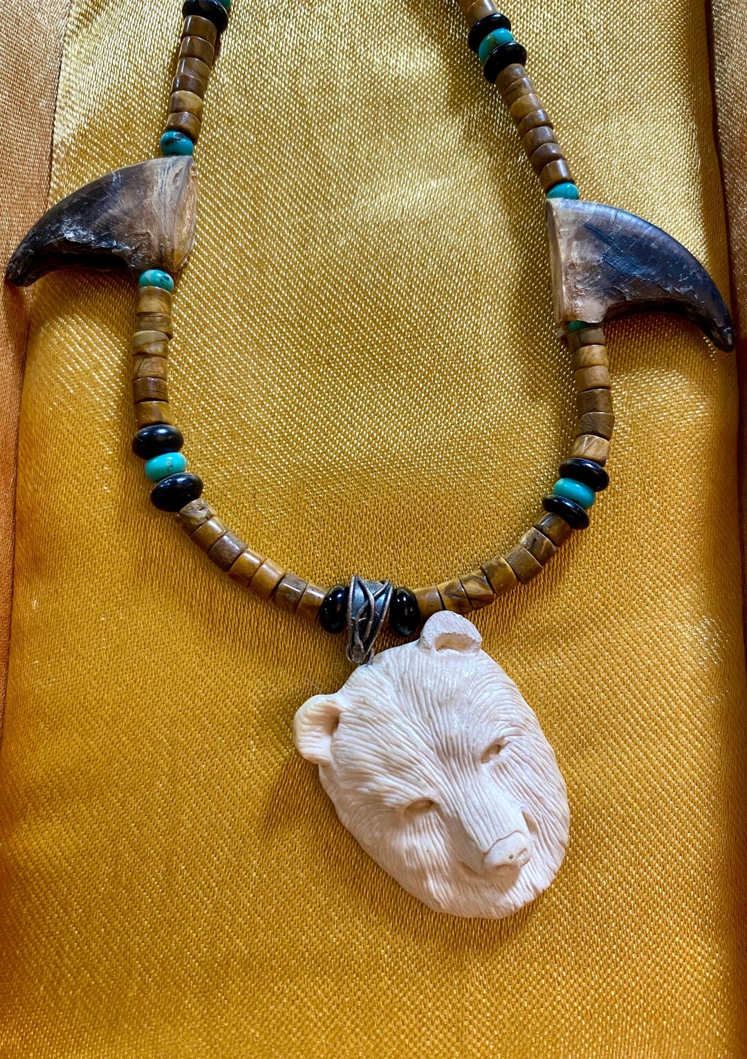 Alaskan Traditional Carved Bone Bear & Bear Tooth Beaded Necklace - Etsy