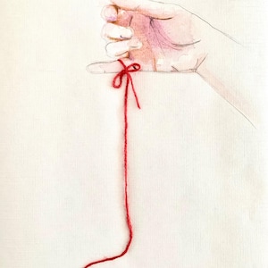 The Red String - Mixed Technique: Hand-painted Watercolour and Red ...