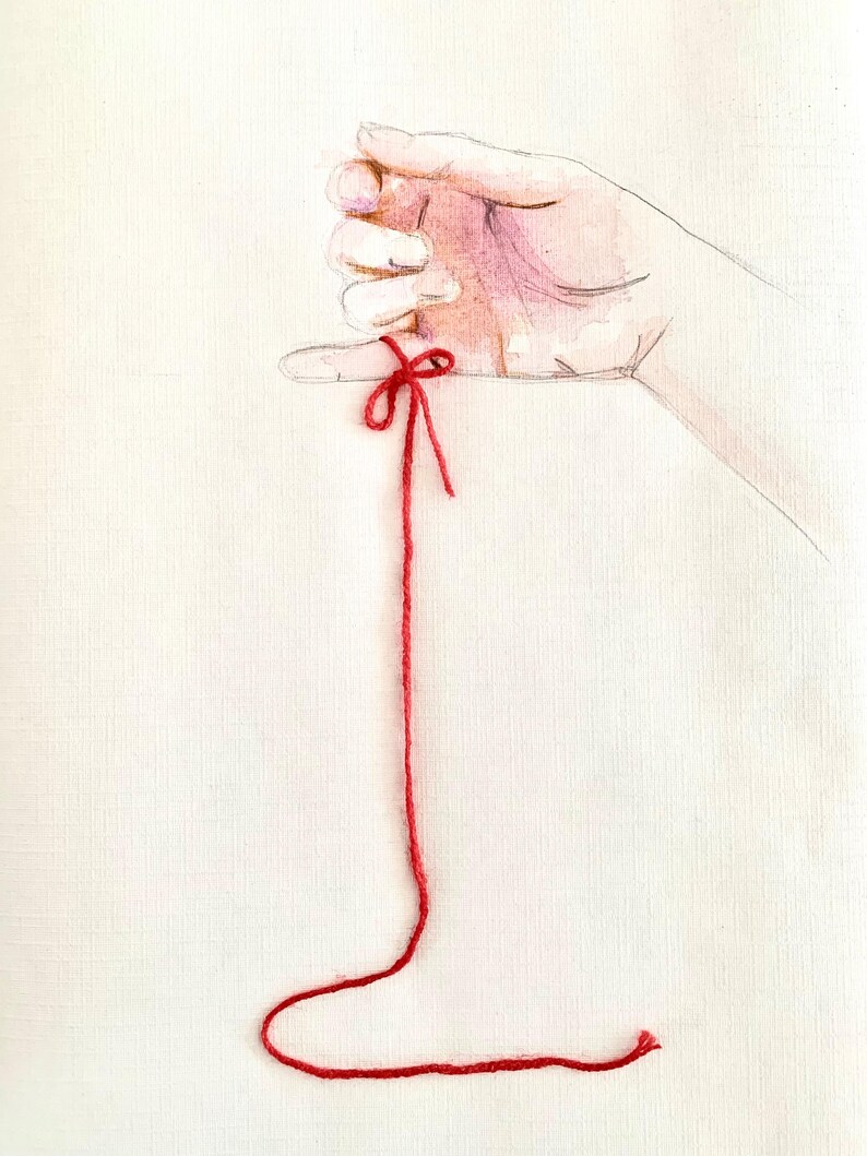 The Red String - Mixed Technique: Hand-painted Watercolour and Red ...