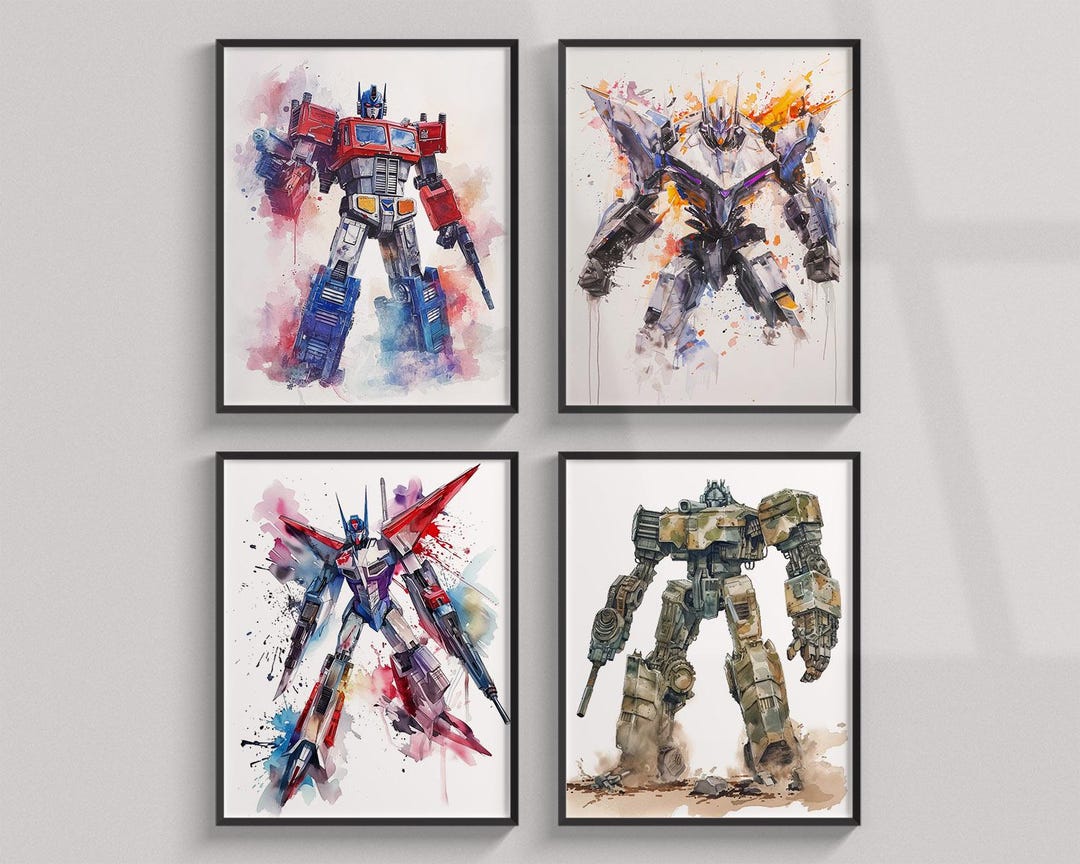 Transformers Art Print, Set of 4 Watercolor Transformers Posters, Kids ...