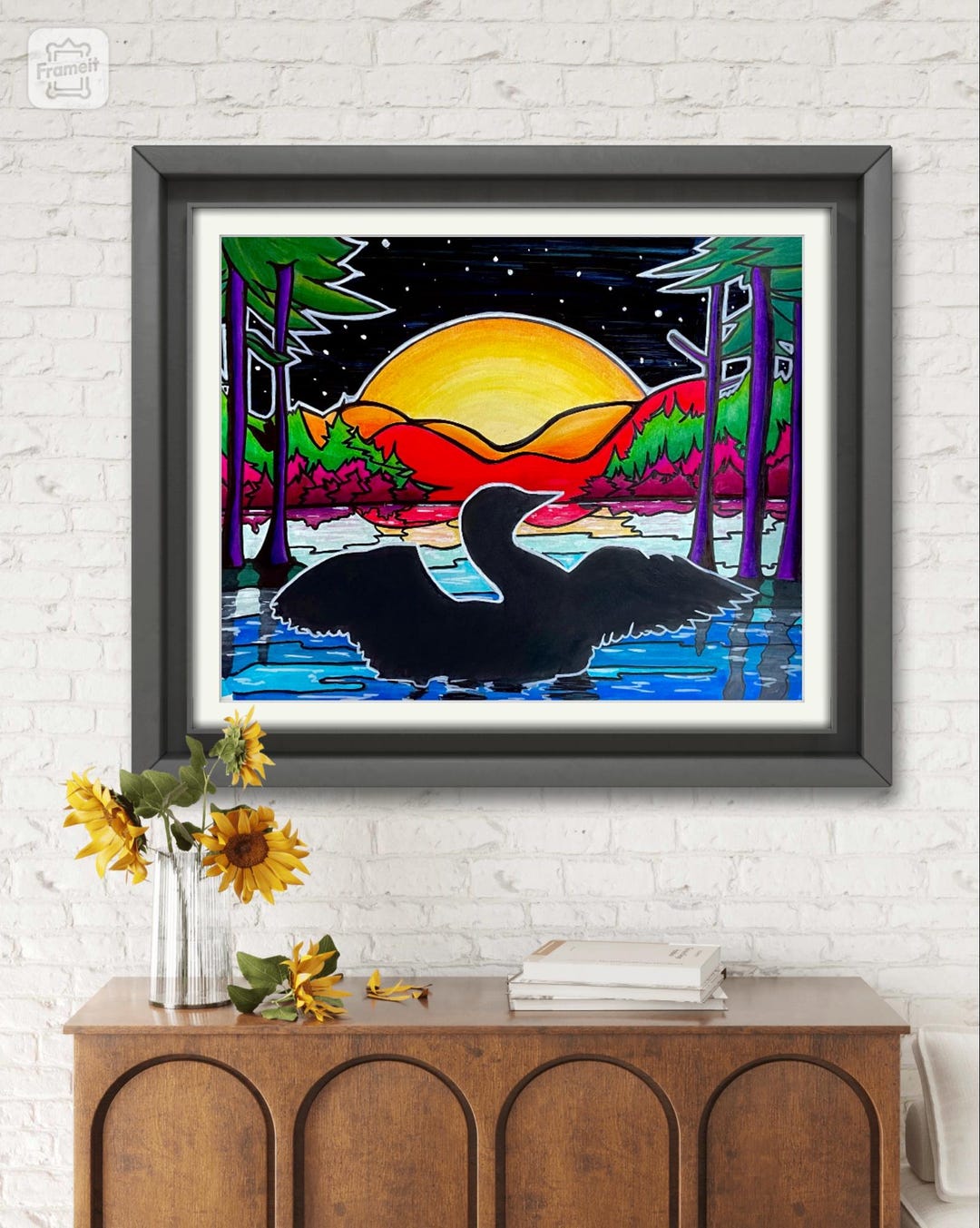 Maine Loon Sunset - 5x7 Matted Print of Original Drawing - Etsy