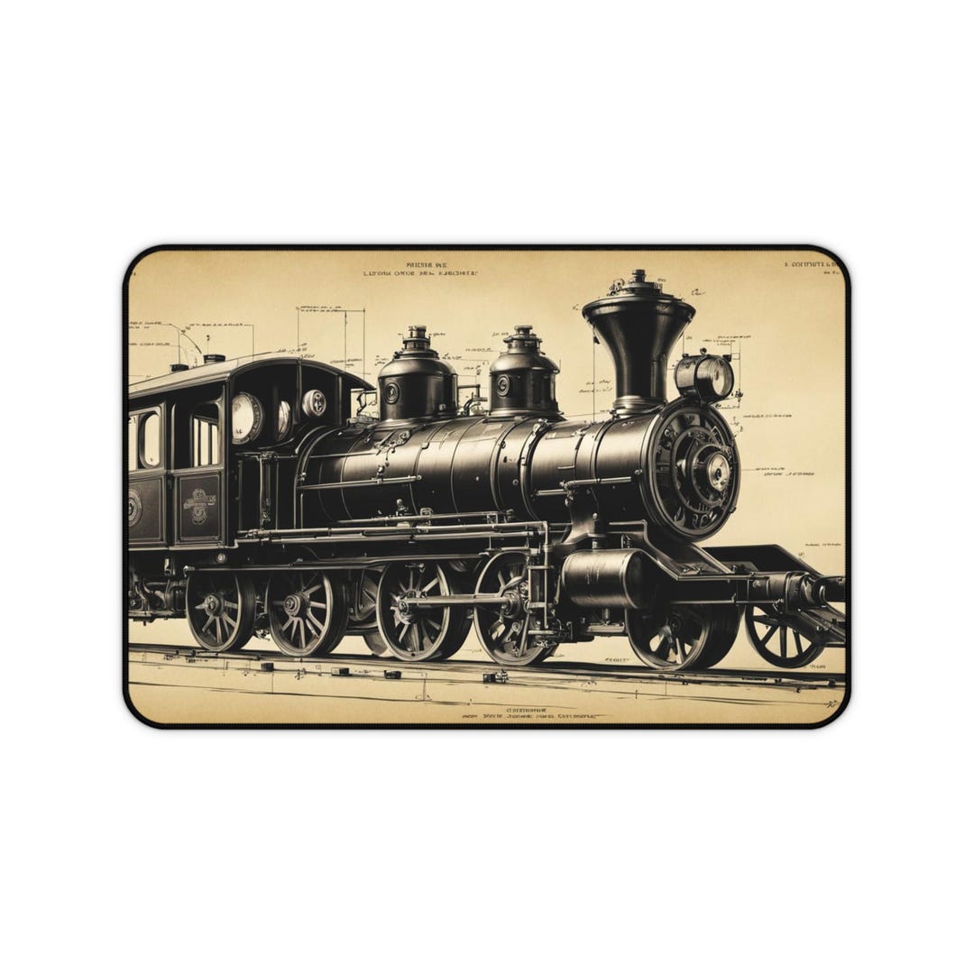 Vintage Steam Locomotive Desk Mat | Train Blueprint Mouse Pad - Etsy