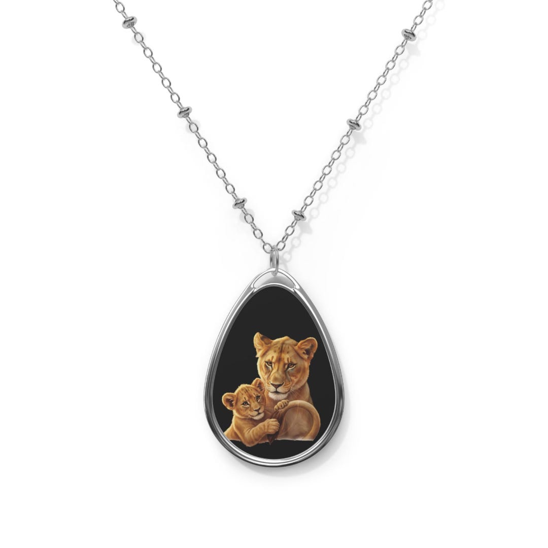Lioness and Cub Oval Necklace | Animal Pendant, Wildlife Jewelry - Etsy