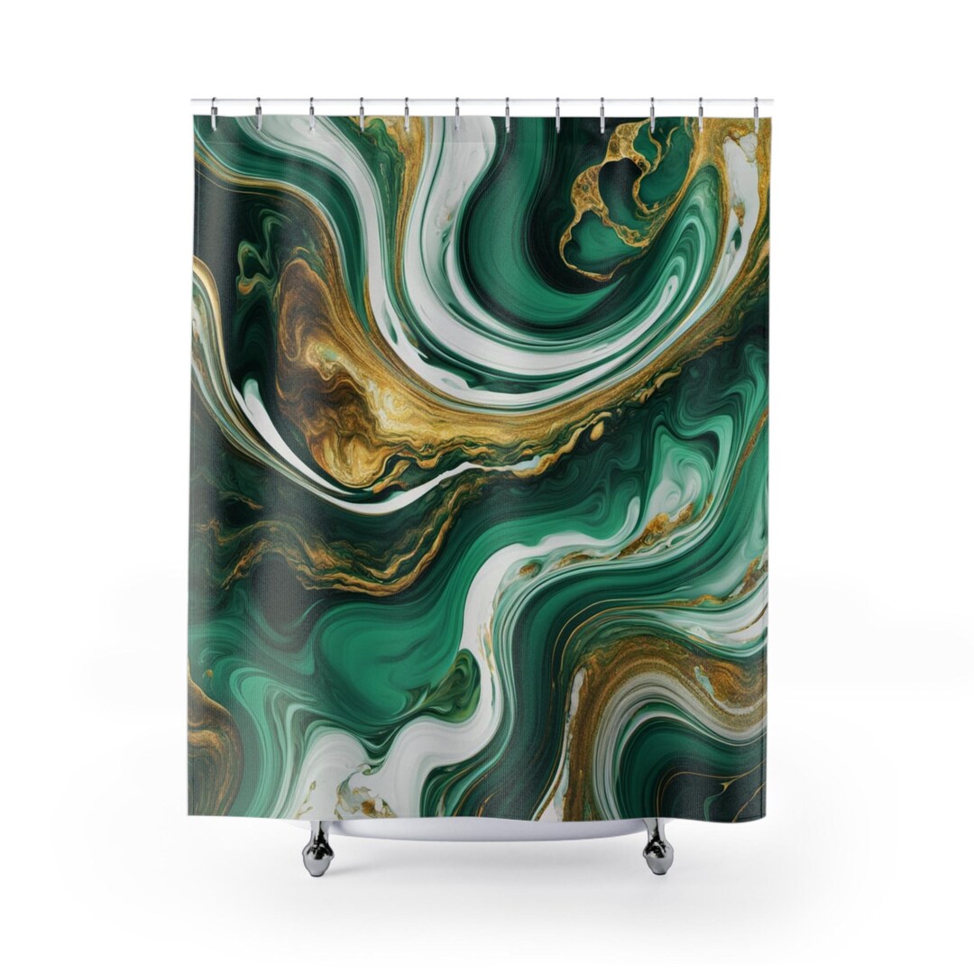 Emerald Green Marble Shower Curtain | Swirl Resin Art - Etsy