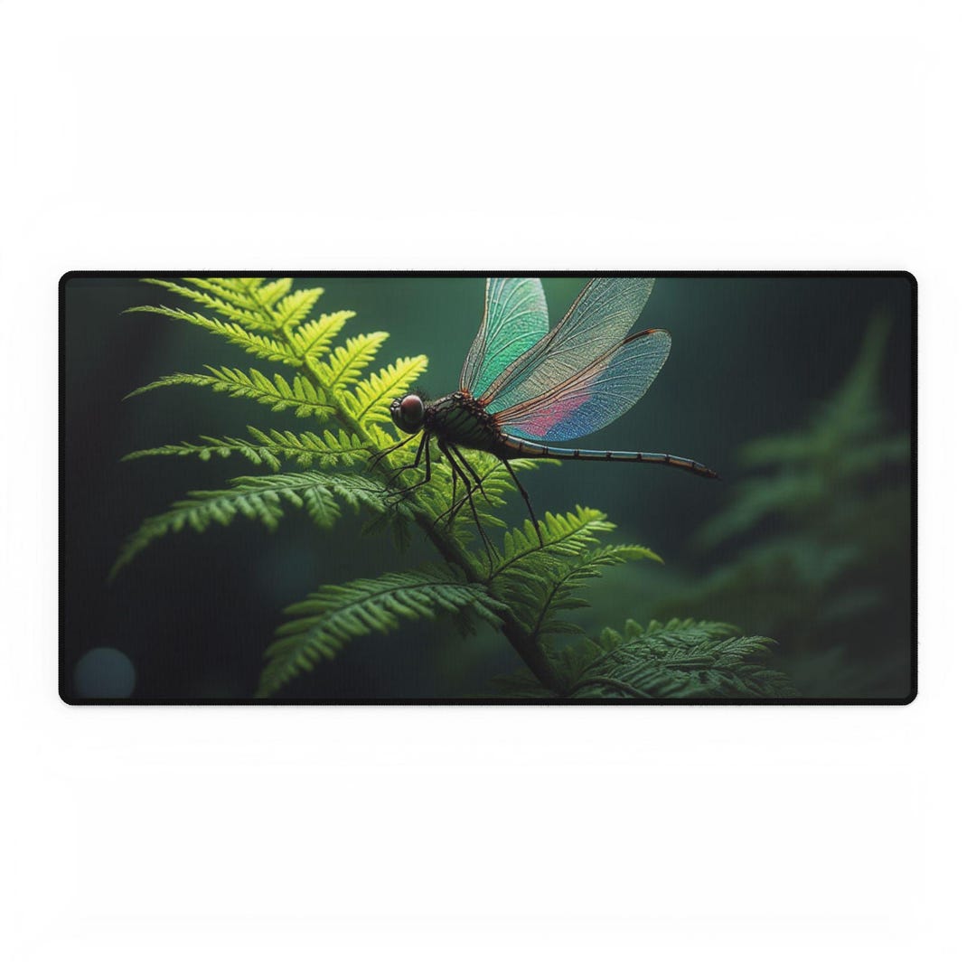Dragonfly Desk Mat: Fern Design, Non-slip Base - Etsy