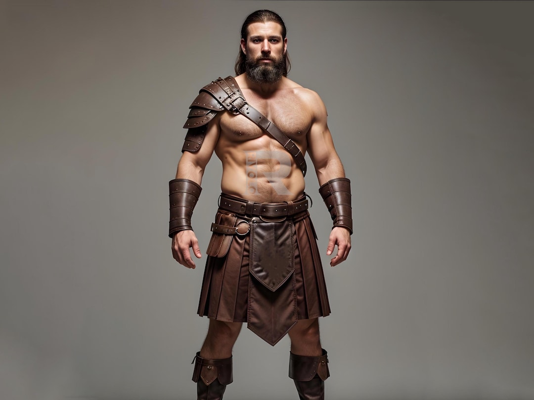 Handmade Leather Gladiator Costume - Spartan Kilt & Harness, LARP ...