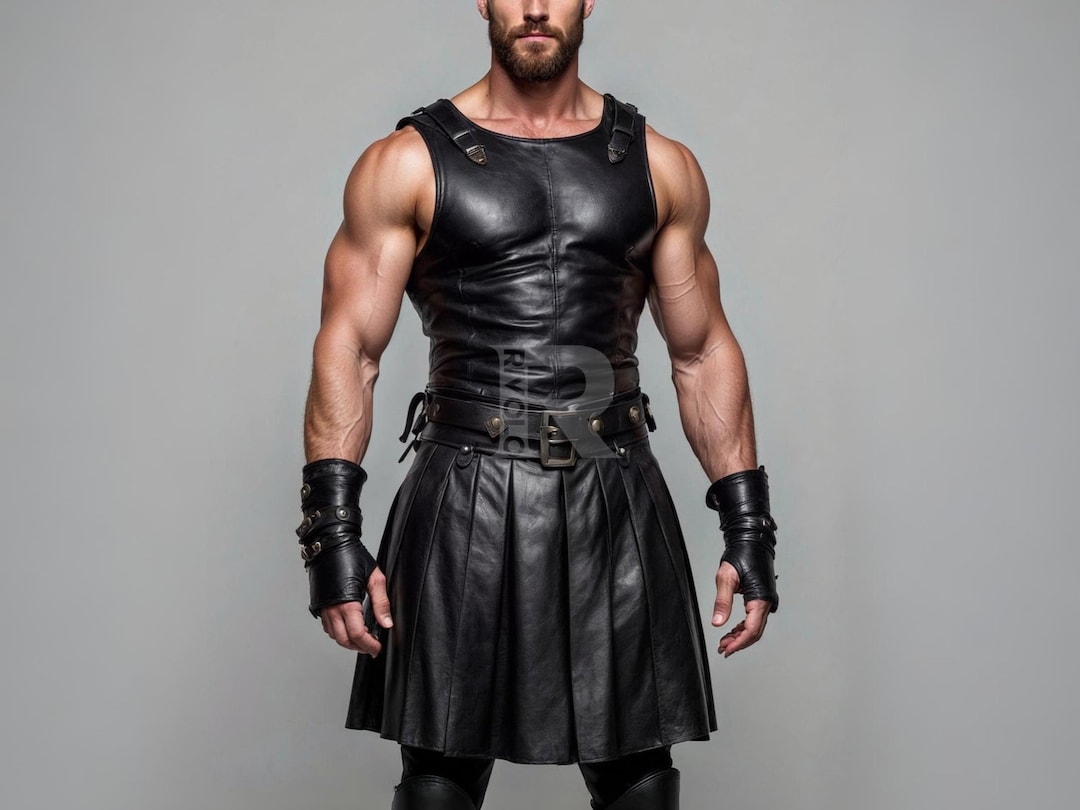 Genuine Leather Gladiator Kilt & Vest Set: Handmade Medieval Warrior ...