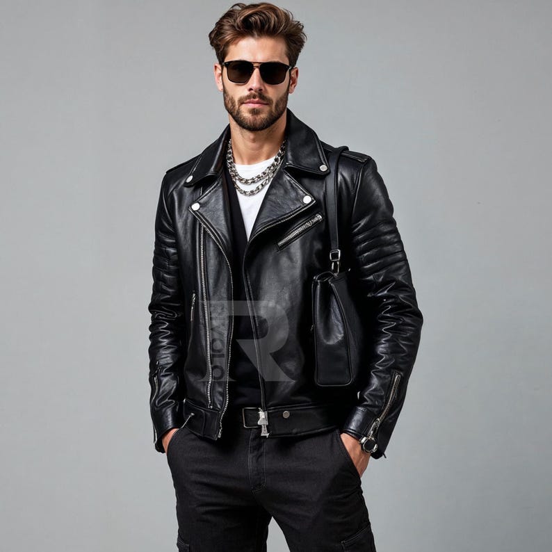Handmade Sheepskin Leather Biker Jacket – Black Moto Coat, Vintage ...