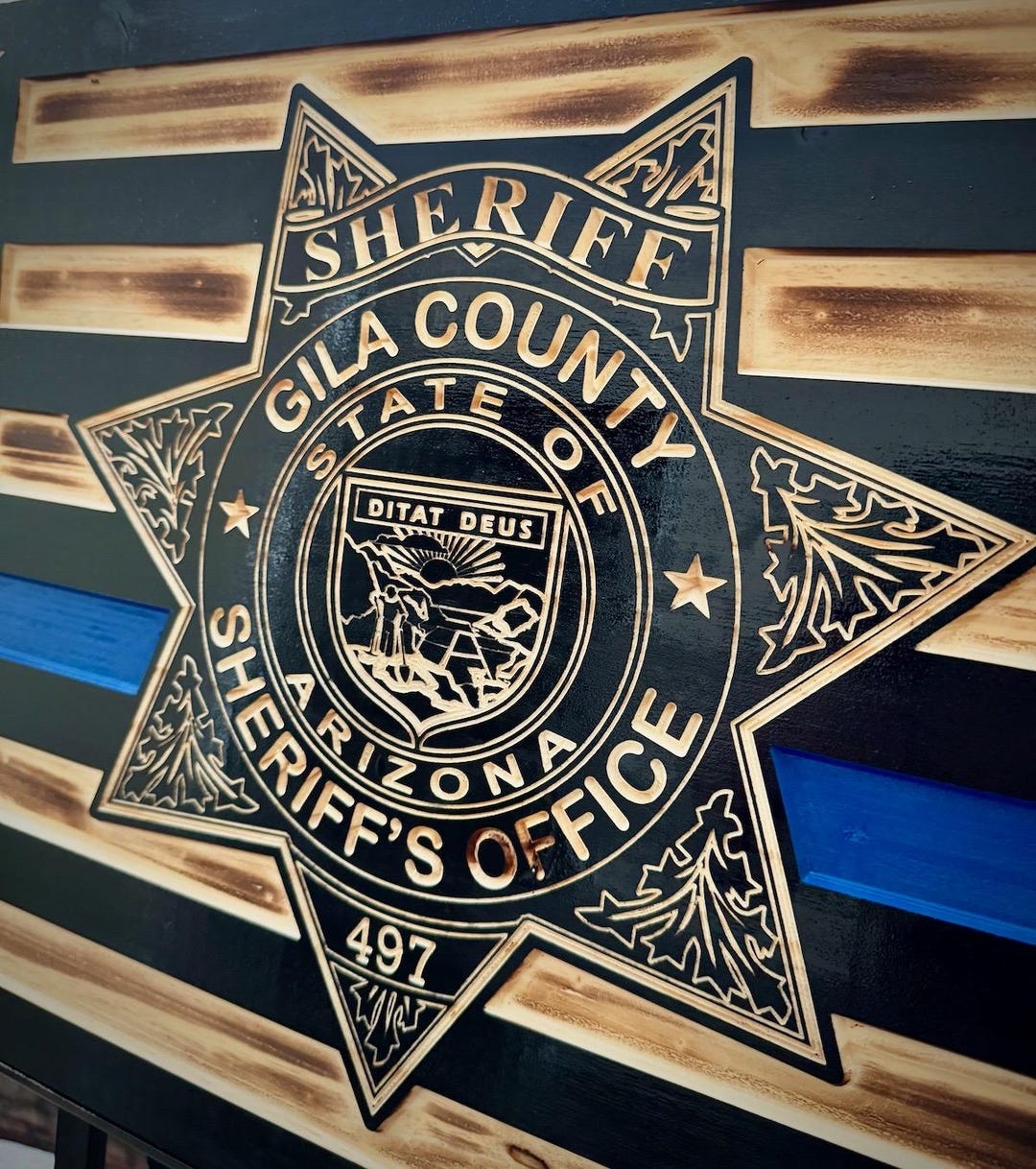 Small Blue Line Wooden Flag - Etsy