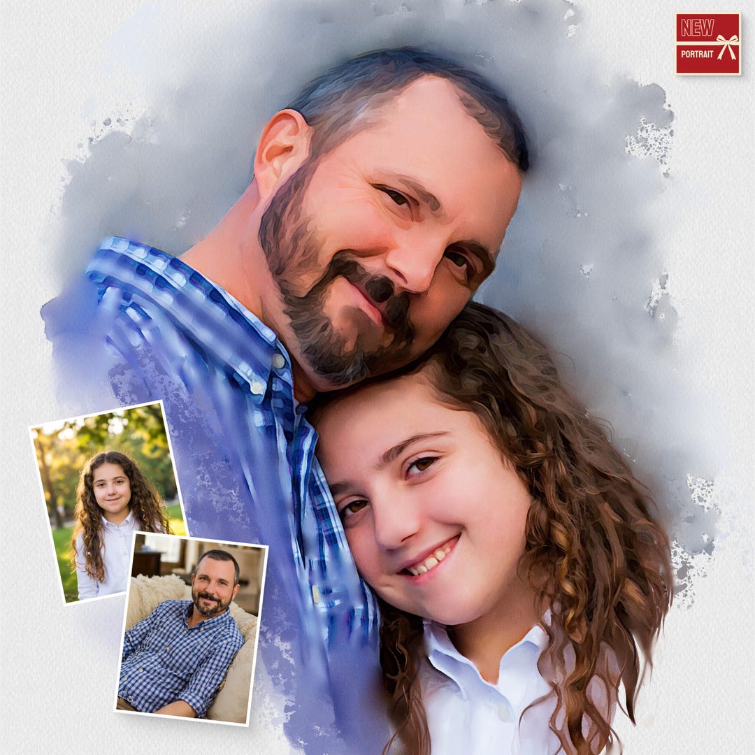 Memorial Portrait – Child With Deceased Parent, Custom Remembrance Gift ...