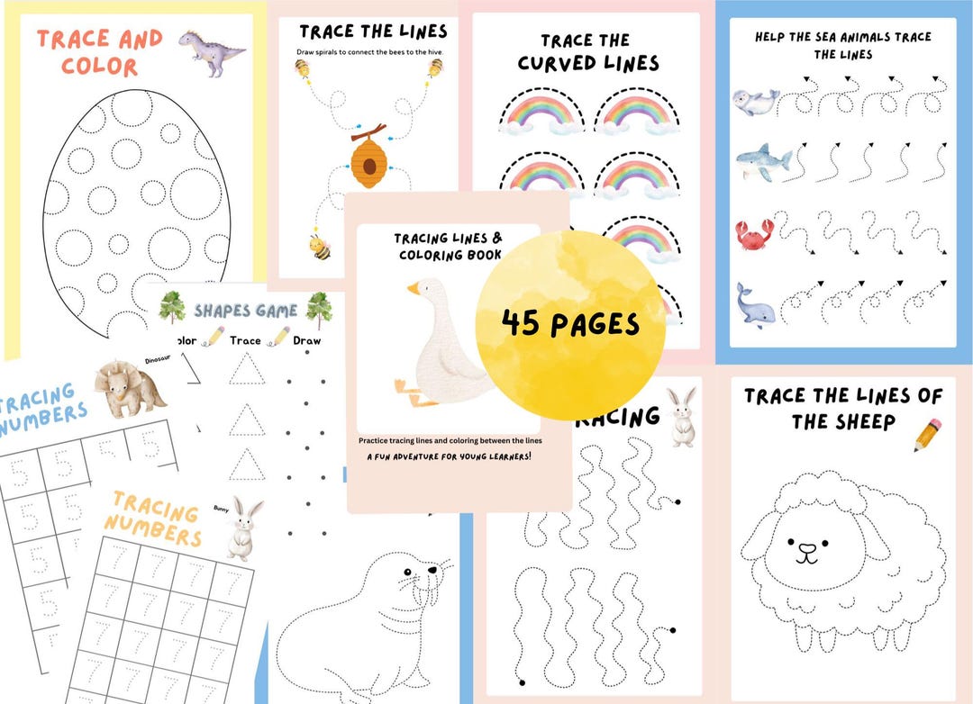 Tracing Workbook: Practice Tracing Lines on Cute Digital Prints, 45 ...