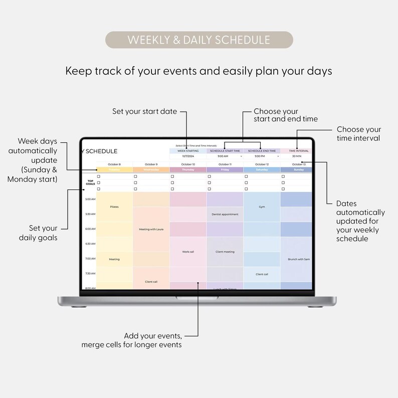 Editable Planner Google Sheets Excel Digital Planner Spreadsheet Daily ...