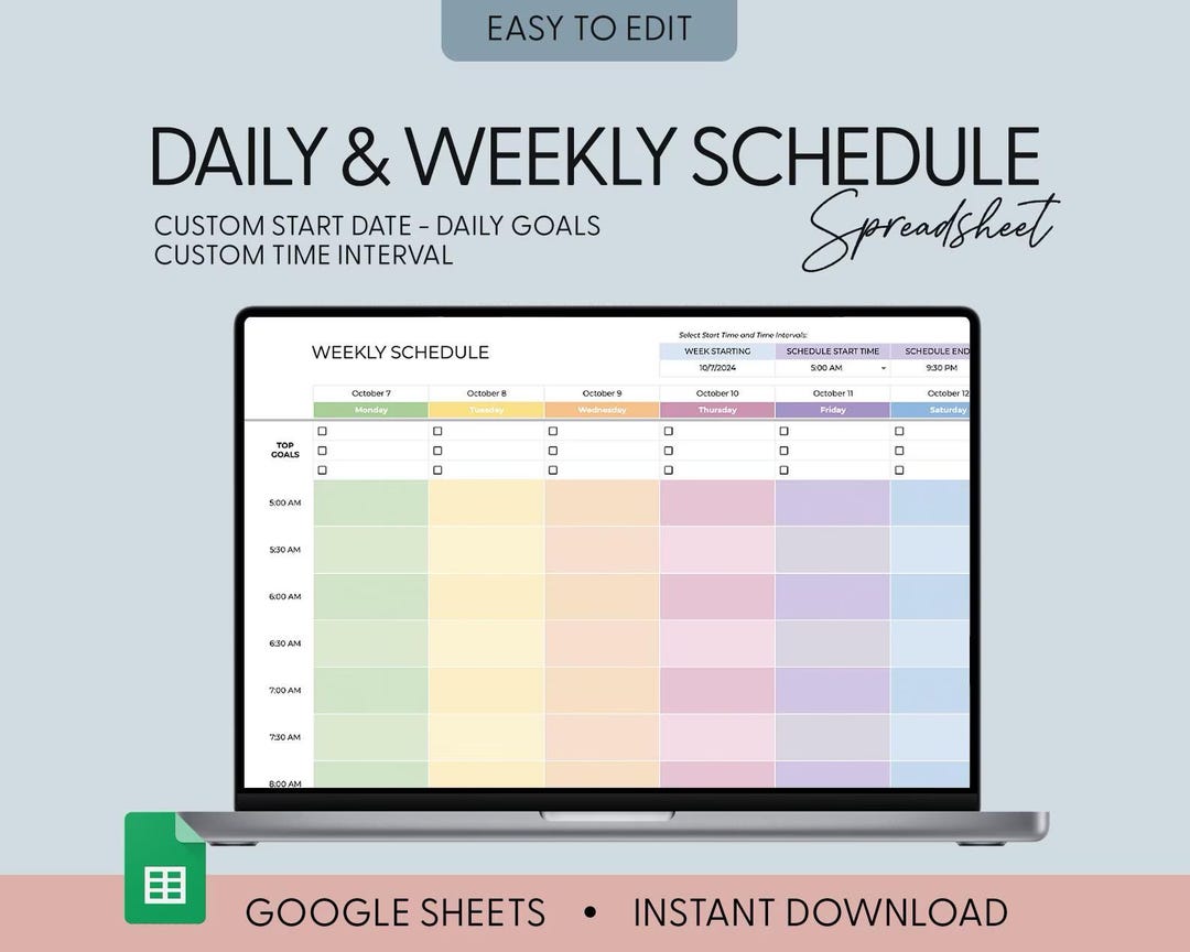 Editable Planner Google Sheets Excel Digital Planner Spreadsheet Daily ...