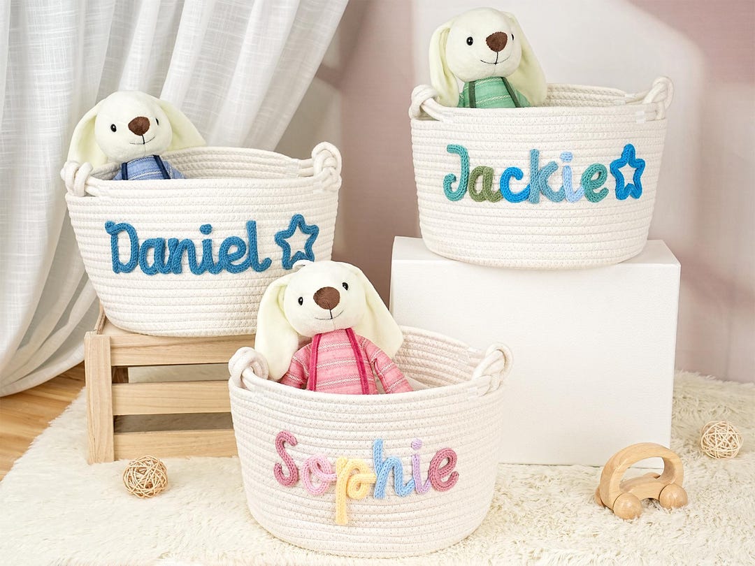Personalized Baby Name Basket,custom Handmade Basket,baby Basket,rope ...