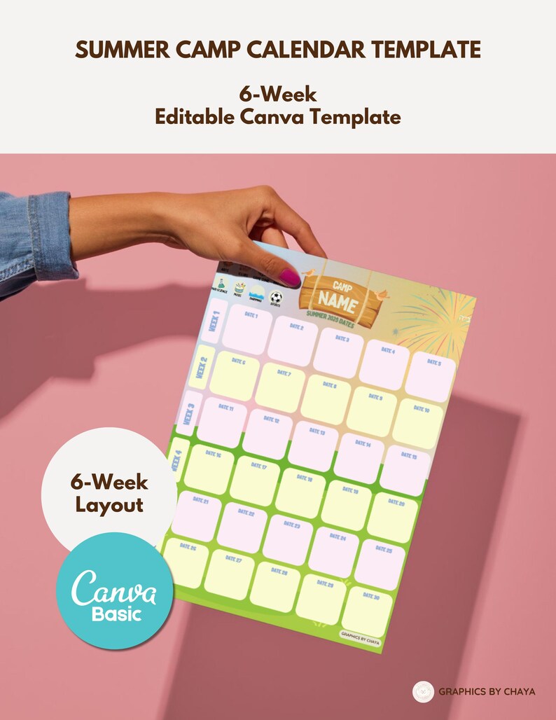 Camp Calendar 6-week Canva Template (basic Canva) - Etsy