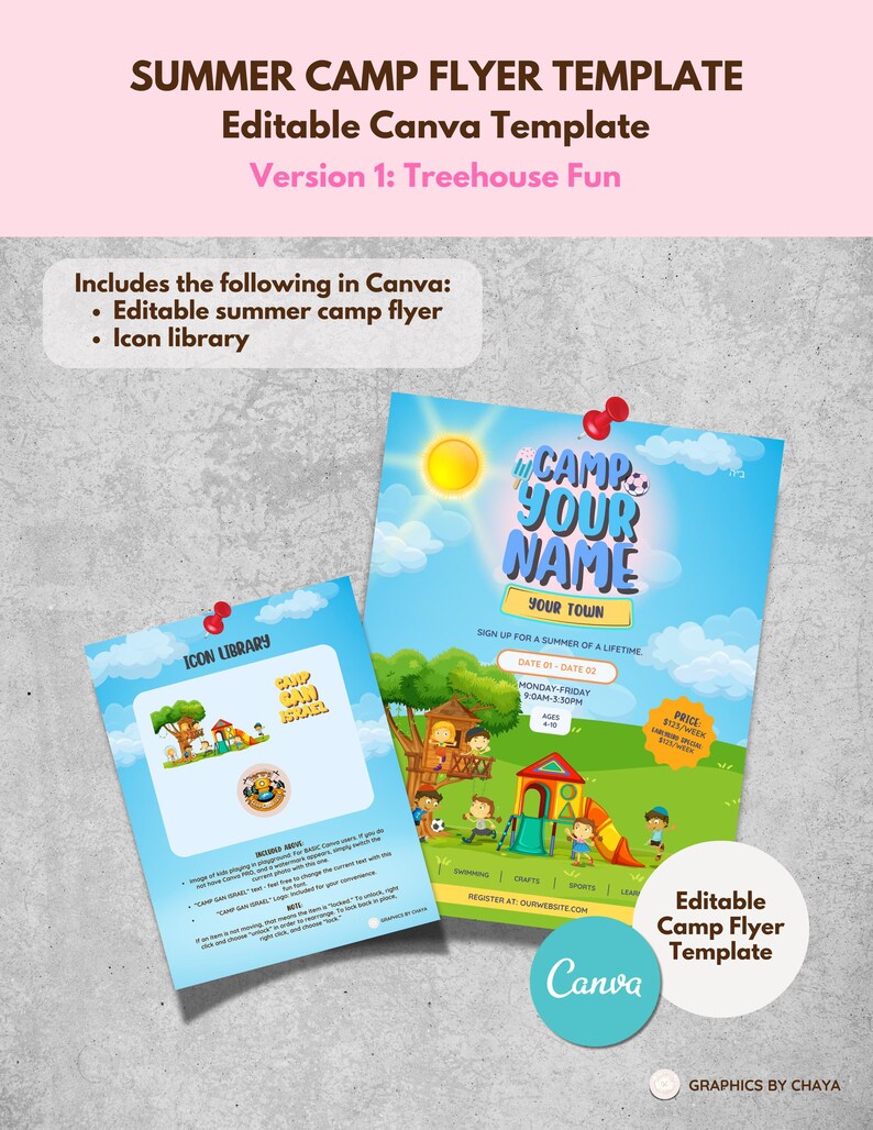 Summer Camp Flyer Editable Canva Template, Version 1: Treehouse Fun ...