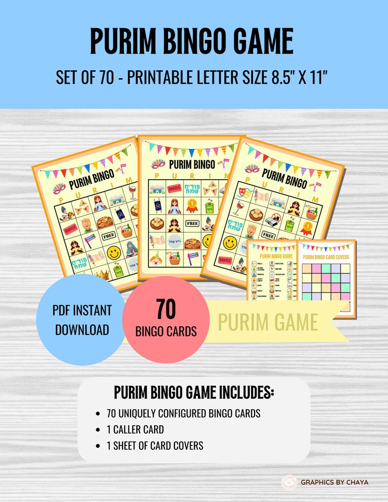 Purim BINGO Game (70 Bingo Cards) - PDF Download, Printable - Etsy