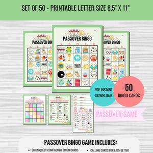 Passover Bingo (50 Bingo Card Game) Printable for Hebrew School, Family ...